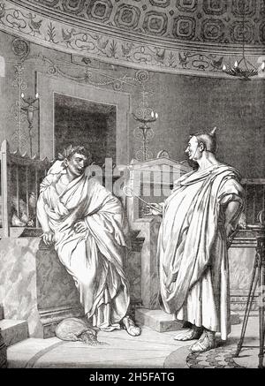 Augur, priest and official of ancient Rome. Performing an ex tripudiis ...