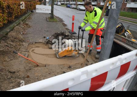 Copenhagen /Denmark / 09 November 2021 / Foot path construction work in ...