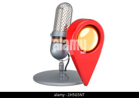 Retro microphone with map pointer. 3D rendering isolated on white ...