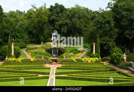 Landscape design manicured box hedge garden triangular arrangement ...