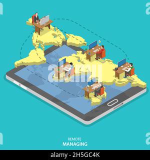 Remote management distant work isometric icons composition with man ...