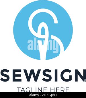 Initial letter S with Sewing needle icon for fashion logo design Stock ...