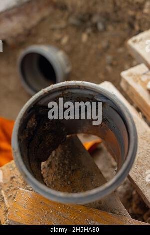 Crooked or wrinkled seal ring on a sewage pipe, a major problem for ...