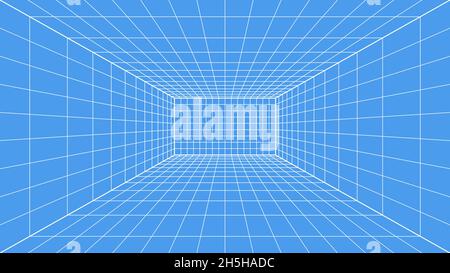 Square room, hallway, studio or portal wireframe in perspective on ...