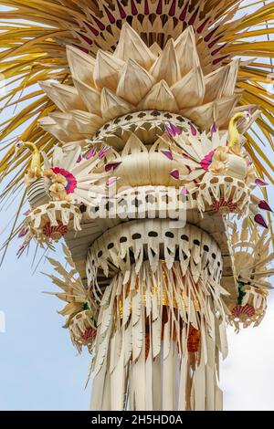 Details of penjor - thatched bamboo poles for Galungan celebration ...