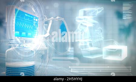 hi-tech clinic room with cg overlays and laboratory microscope ...