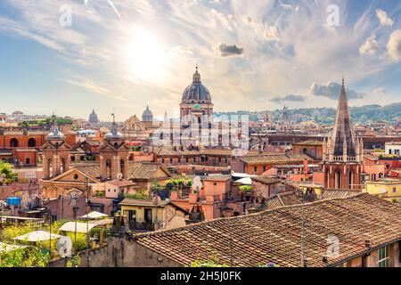 View on Pincian Hill from Piazza del Popolo in the evening dusk Stock ...
