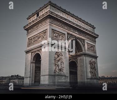 Low-angle view of the Arc de Triomphe arch ceiling with coffers, carved ...