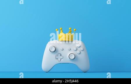 Video game king. Game controller wearing a crown. Winning gamer concept ...