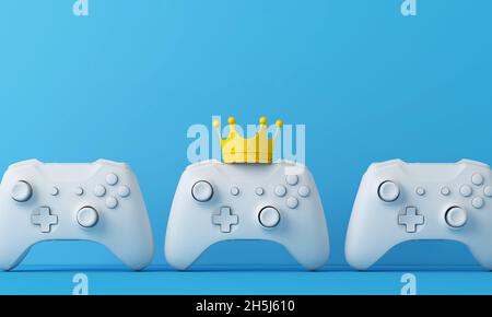 Video game king. Game controller wearing a crown. Winning gamer concept ...