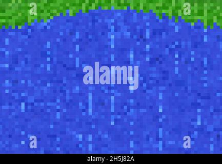 8 bit pixel game waterfall cascade landscape, video arcade vector ...