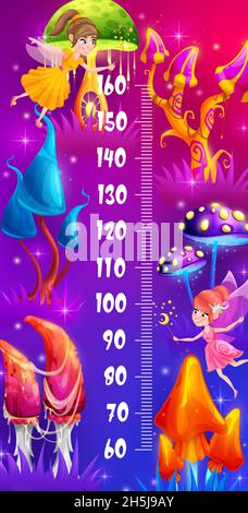 Fantasy mushrooms kids height chart growth meter. Fairy magic cartoon ...