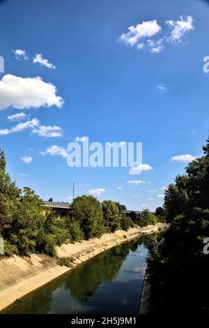 Bank of a diversionary channel in the italian countryside on a sunny ...