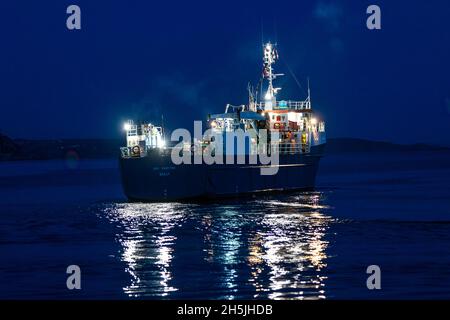 General cargo vessel the Gry Maritha just outside Penzance harbour ...