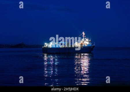General cargo vessel the Gry Maritha just outside Penzance harbour ...