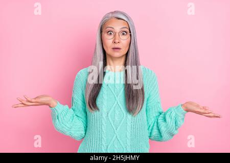 Photo of doubtful unsure lady wear striped t-shirt looking empty space ...