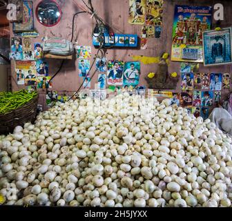 Goubert Market vegetable stall in Puducherry, India; Puducherry, Tamil ...
