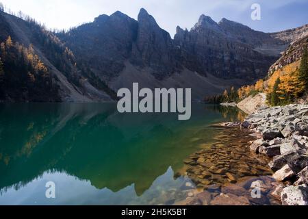 Lake Agnes in Autumn, Banff National Park, Alberta, Canada Stock Photo ...