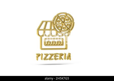 Golden 3d pizza icon isolated on white background - 3d render Stock ...