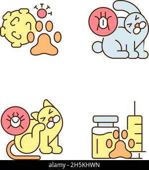 Parasites flat line icons set. Intestinal worm, helminth, sandfly, tick ...