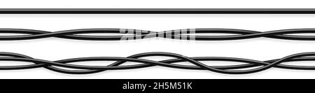 Set of black flexible cables with shadow. Electrical wire. Realistic ...