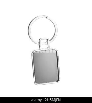 Stylish square keychain on white background Stock Photo - Alamy