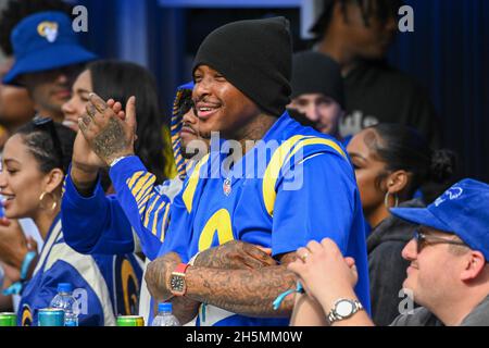 American rapper YG attends an NFL game between the Los Angeles Rams and ...