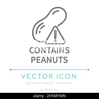 Contains peanuts vector line label. Food ingredient peanut allergen ...
