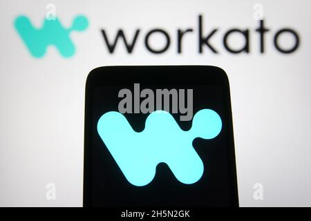 In this photo illustration of the Workato logo seen displayed on a ...