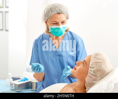 Woman getting ready for plastic surgery Stock Photo - Alamy