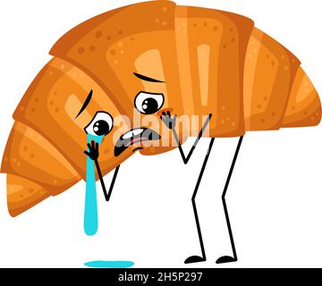Cute bread character with crying and tears emotion, sad face ...