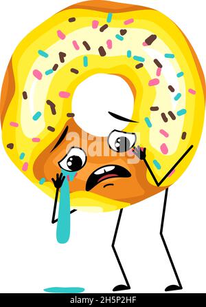 Cute glazed donut character with sad emotions, depressed face, down ...