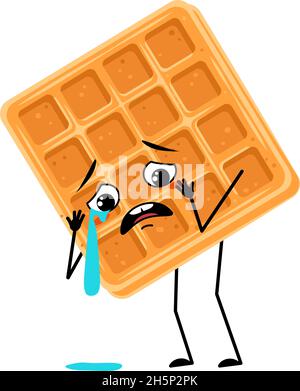 Cute character belgian waffle with sad emotions, face and mask keep ...