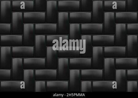 Black herringbone metro tile seamless pattern. Subway stone or ceramic ...