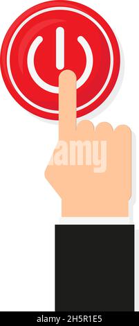 Human hand pressing a red button with index finger. Flat vector illustration Stock Vector Image ...