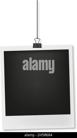 Frames hang on clips. Picture hanging, photos frame on string. Blank ...