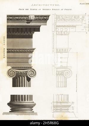 Pillar and capital of the Temple of Athena Polias in Priene, an Ionic ...