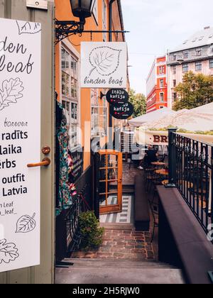 A row of of shop signs in the shopping district, Vienna, Austria Stock ...