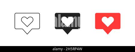 Heart notification icon heart chat icon flat 3d isometric vector ...