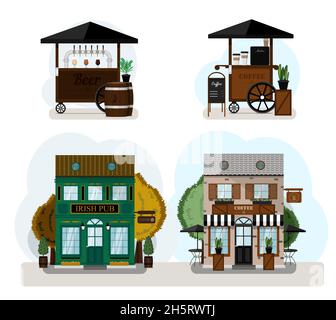 Irish Pub Cartoon Background. Irish Pub Building Vector Illustration ...