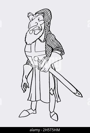 Medieval knight. Templar knight illustration. Crusader drawing Stock ...