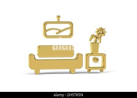 Golden 3d living room icon isolated on white background - 3d render Stock Photo - Alamy
