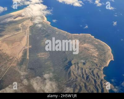 Cerralvo jacques cousteau island Mexico Baja California Sur aerial view ...