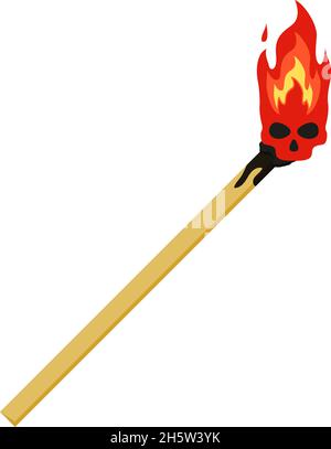 white silhouette of Burning skull with flame hair on black background ...