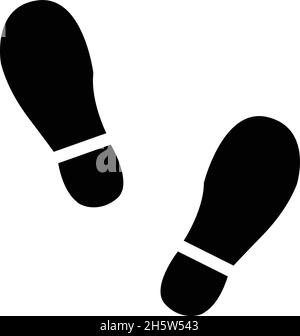 Footstep black silhouette, bootprint isolated on white background. Grunge track, symbol cartoon ...