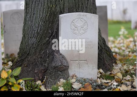 Ypres, Belgium. 11th Nov, 2021. Plush animals lie in front of the ...