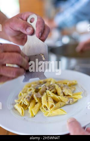 Typical Istrian pasta Fuzi with black truffles Stock Photo - Alamy