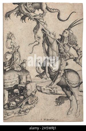 An illustration of St George patron Saint of England fighting the ...