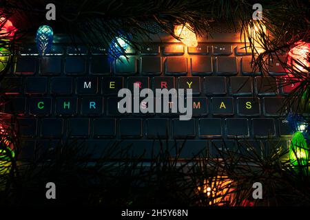 Computer keyboard with Christmas tree key Stock Photo - Alamy