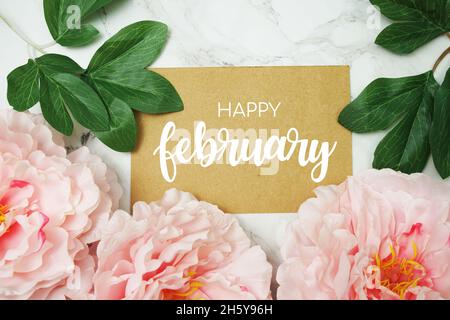 Happy May typography text with peony flowers on pink background Stock ...